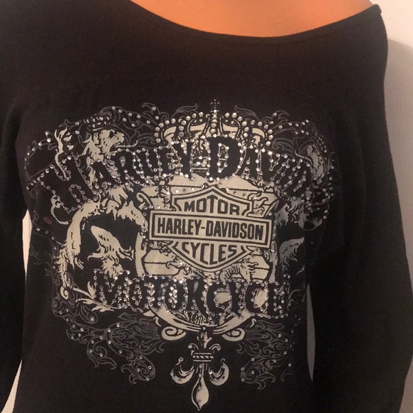 Harley-Davidson | Tops | Black Rhinestone Harley Davidson Oversized ...